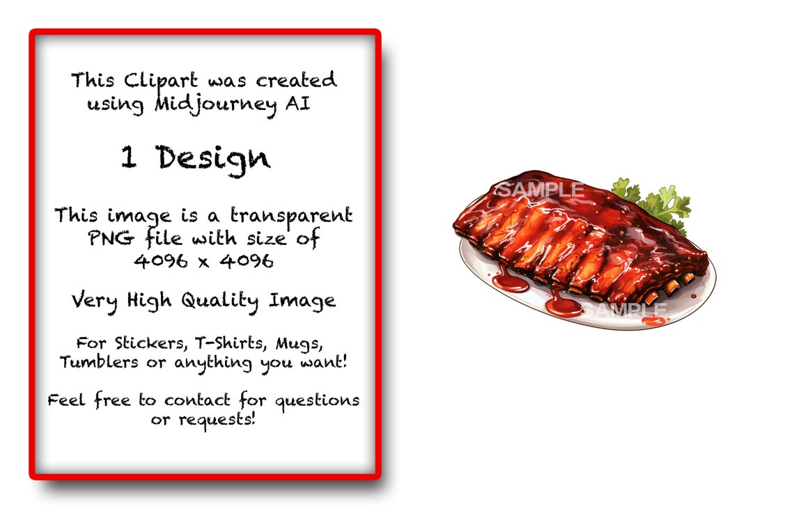 BBQ / Barbecue Ribs Clipart - PNG Format, Commercial Use Approved - Etsy
