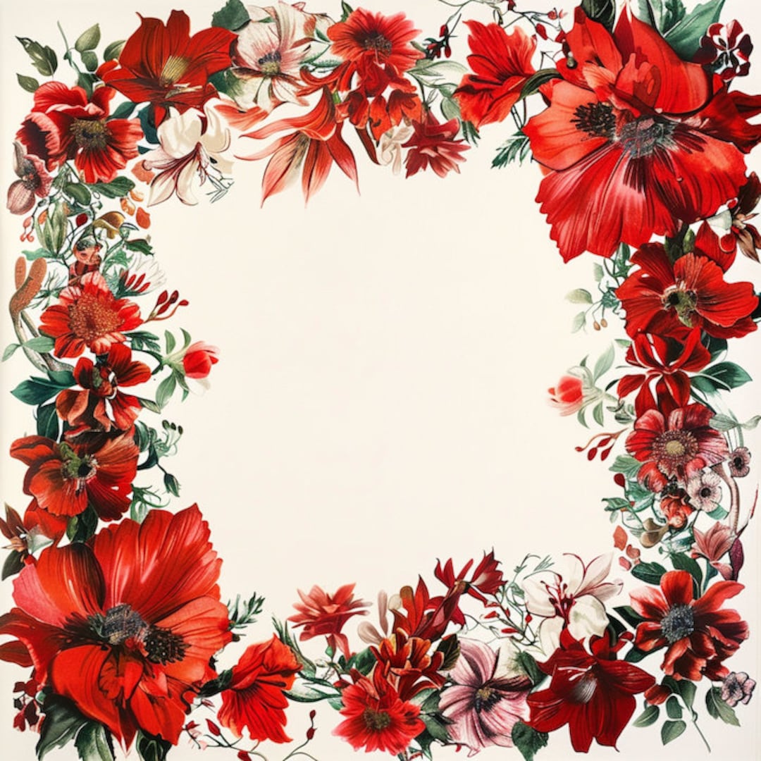 Red Floral Frames - Digital Images - Etsy