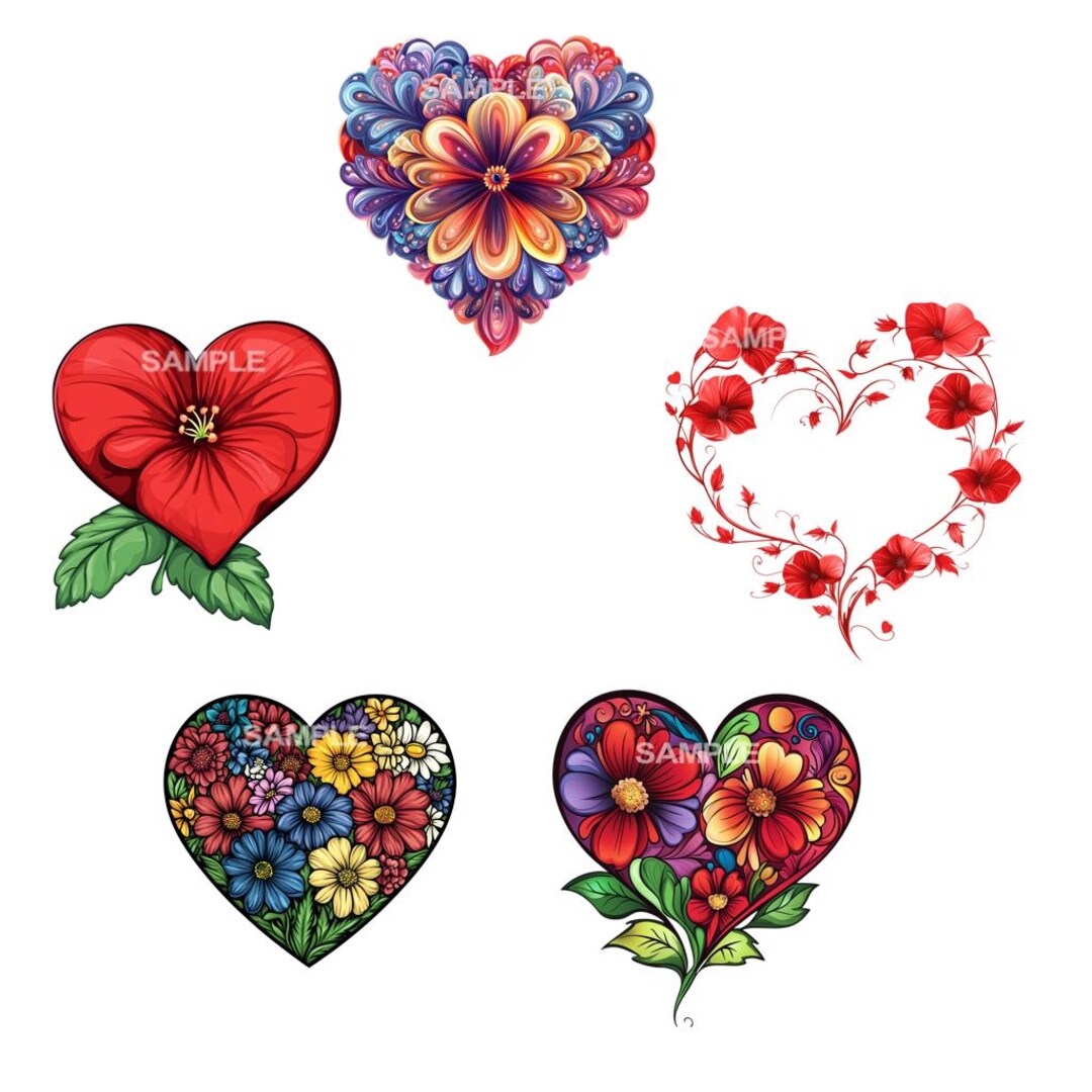 100 Heart Flowers Clipart - Valentine's Day Heart Flowers - PNG Format ...
