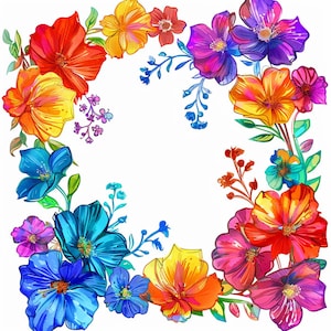 Colorful Floral Frames - Digital Images - Etsy