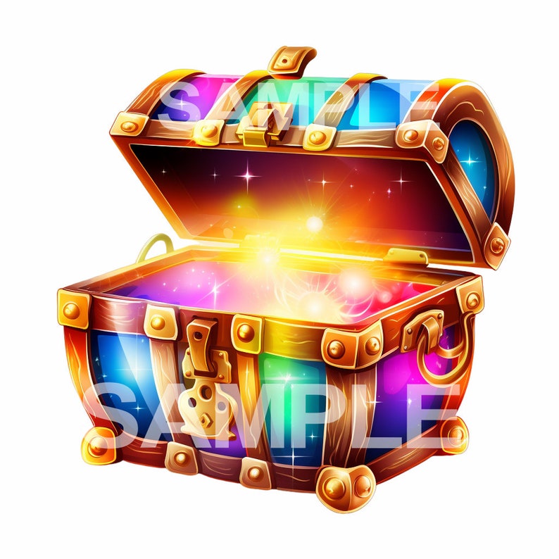 Colorful Treasure Chest Clipart - PNG Format - Etsy