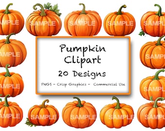 Pumpkin Clipart Bundle - PNG Format, Commercial Use Approved - Etsy ...