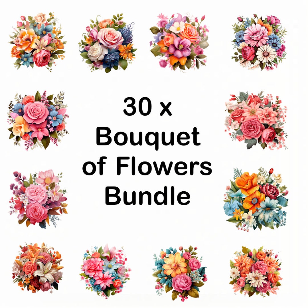Bouquet of Flowers Clipart Bundle - PNG Format, Commercial Use Approved ...