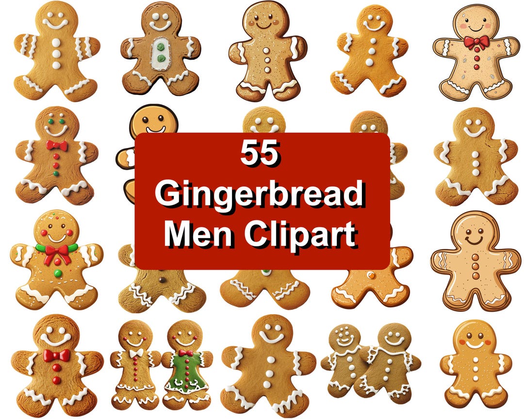Gingerbread Cookies Clipart Bundle – 55 PNG Graphics (digital Download ...