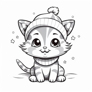 20 Christmas Cat / Kitten Coloring Pages for Kids - Etsy
