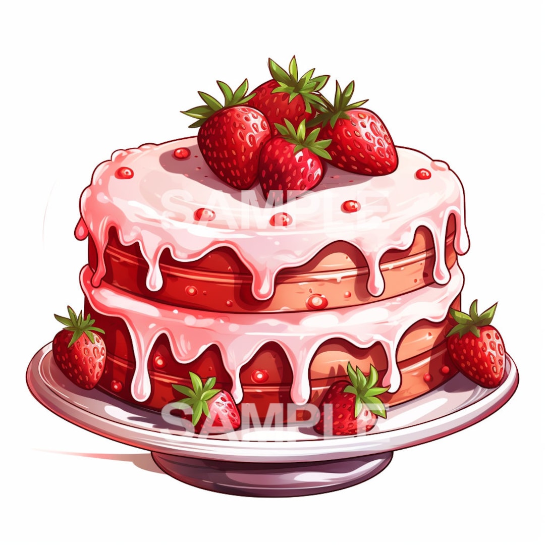 Strawberry Cake Clipart PNG Format, Commercial Use Approved - Etsy
