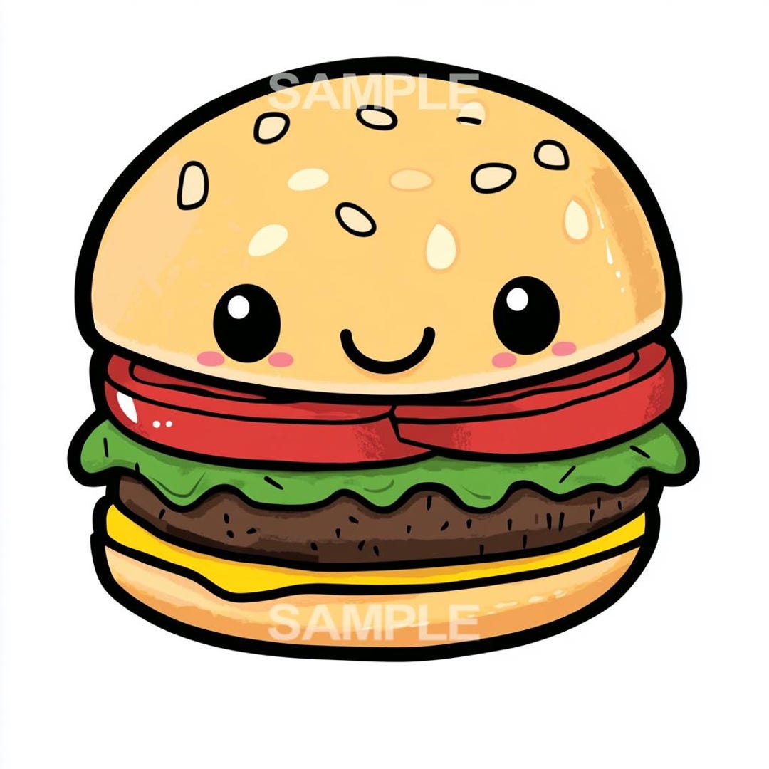 Cute Burger / Cute Cheeseburger Clipart - PNG Format, Commercial Use ...