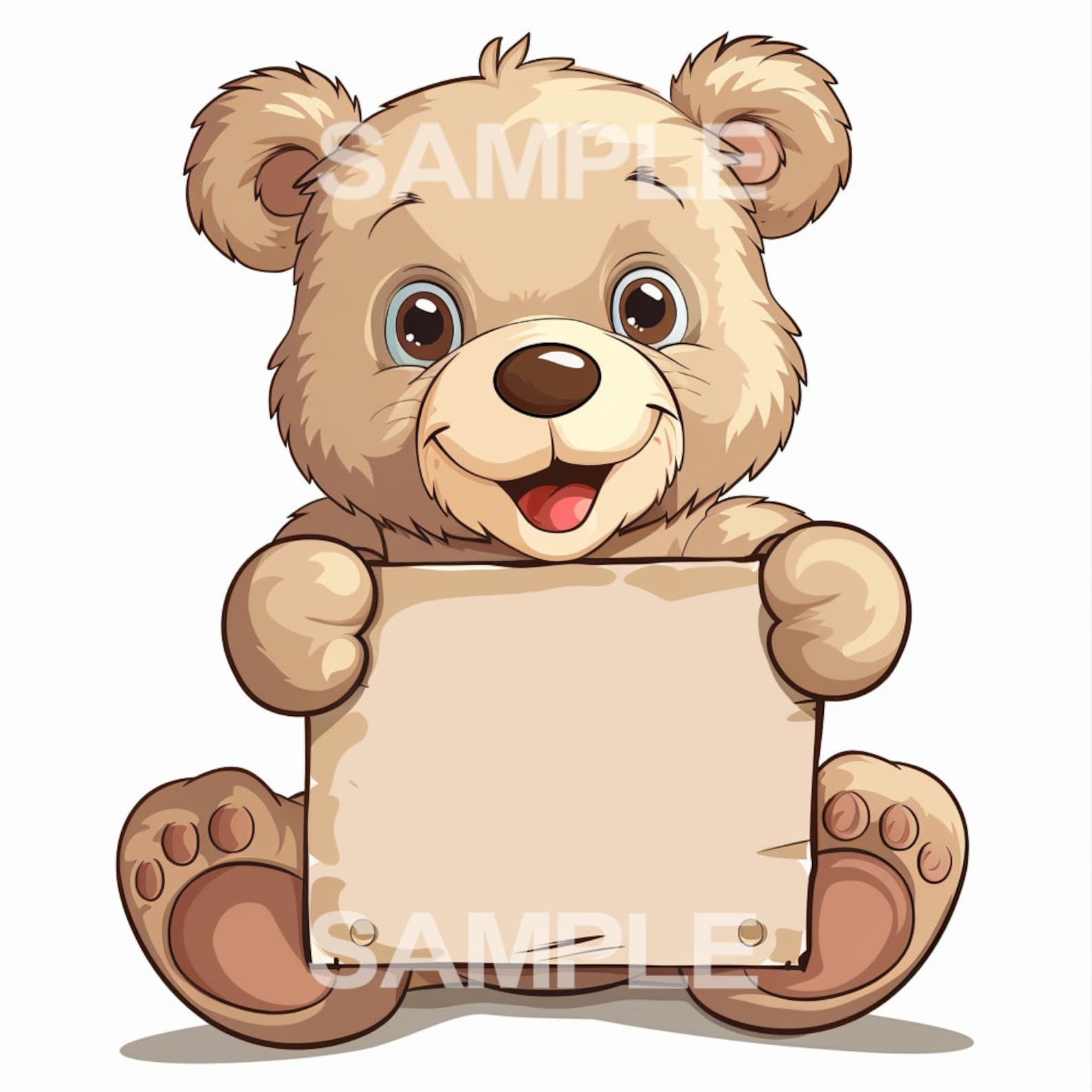Cute Bear Holding a Sign Clipart PNG Format, Commercial Use Approved - Etsy