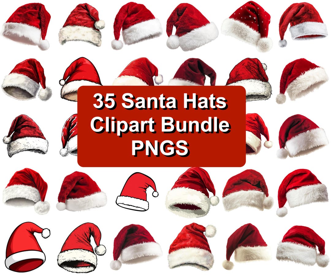 Santa Hat Clipart Bundle | 35 PNG Christmas Graphics (digital Download ...