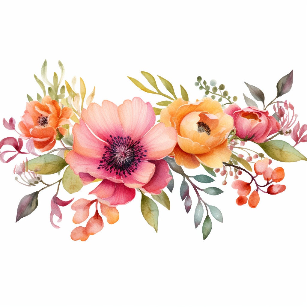 Watercolor Floral Banners Clipart - Etsy