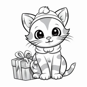20 Christmas Cat / Kitten Coloring Pages for Kids - Etsy