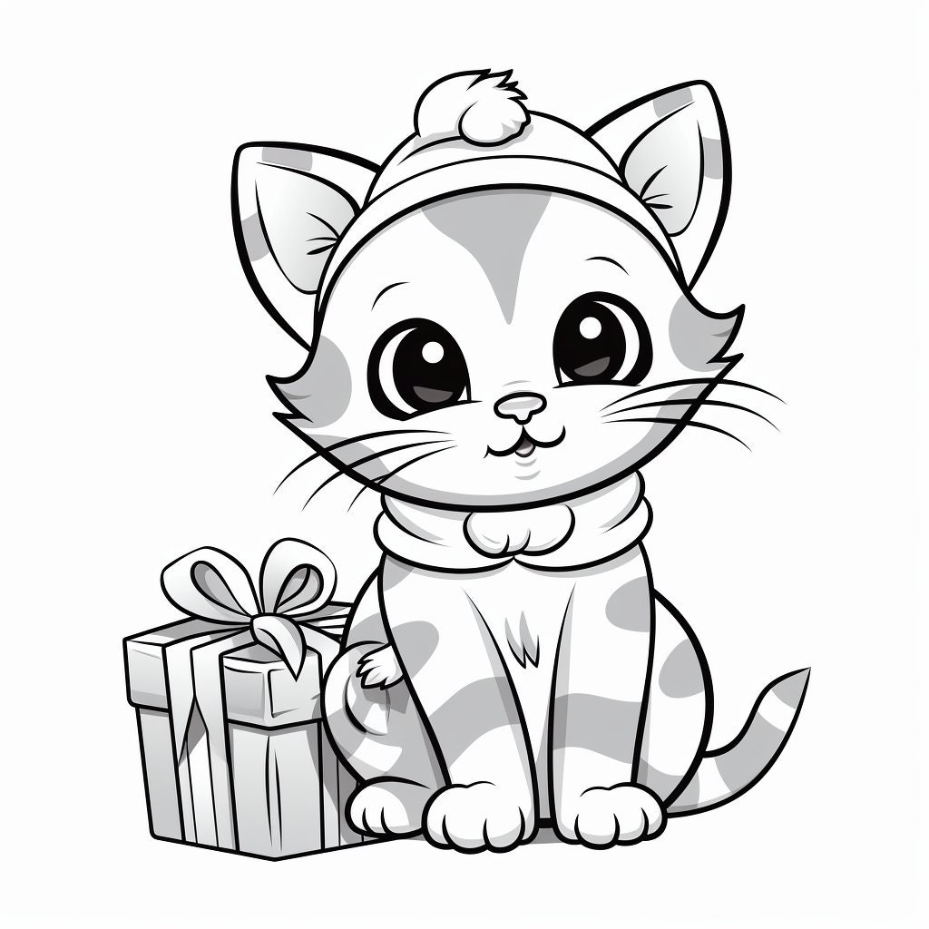 20 Christmas Cat / Kitten Coloring Pages for Kids - Etsy