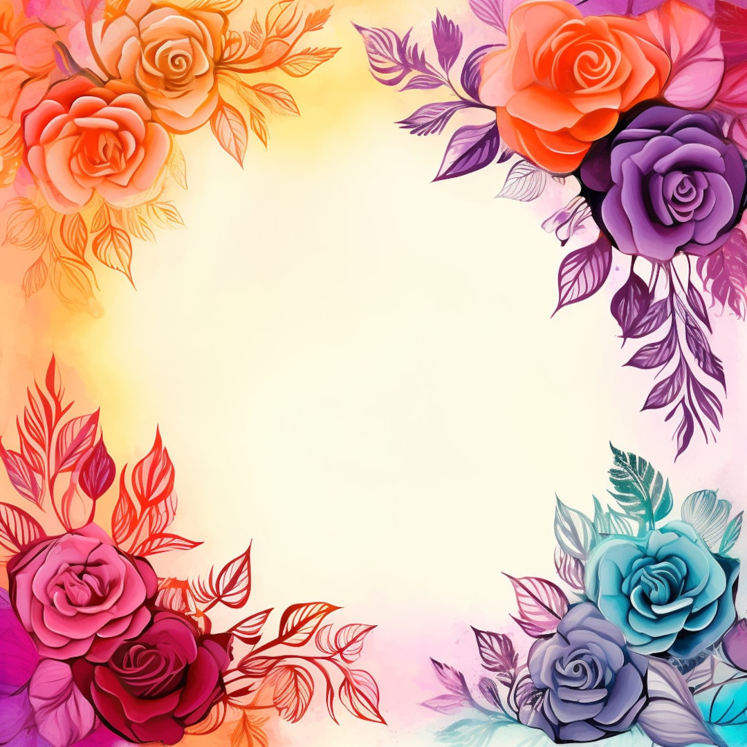 Floral Frame Clipart – Colorful Flower Digital Images (PNG) - Etsy