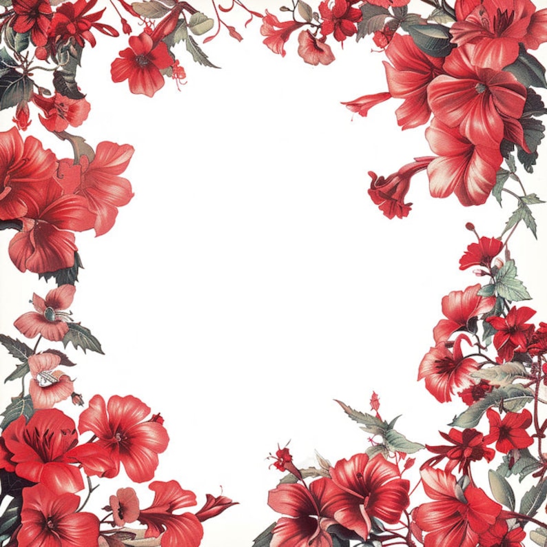 Red Floral Frames - Digital Images - Etsy