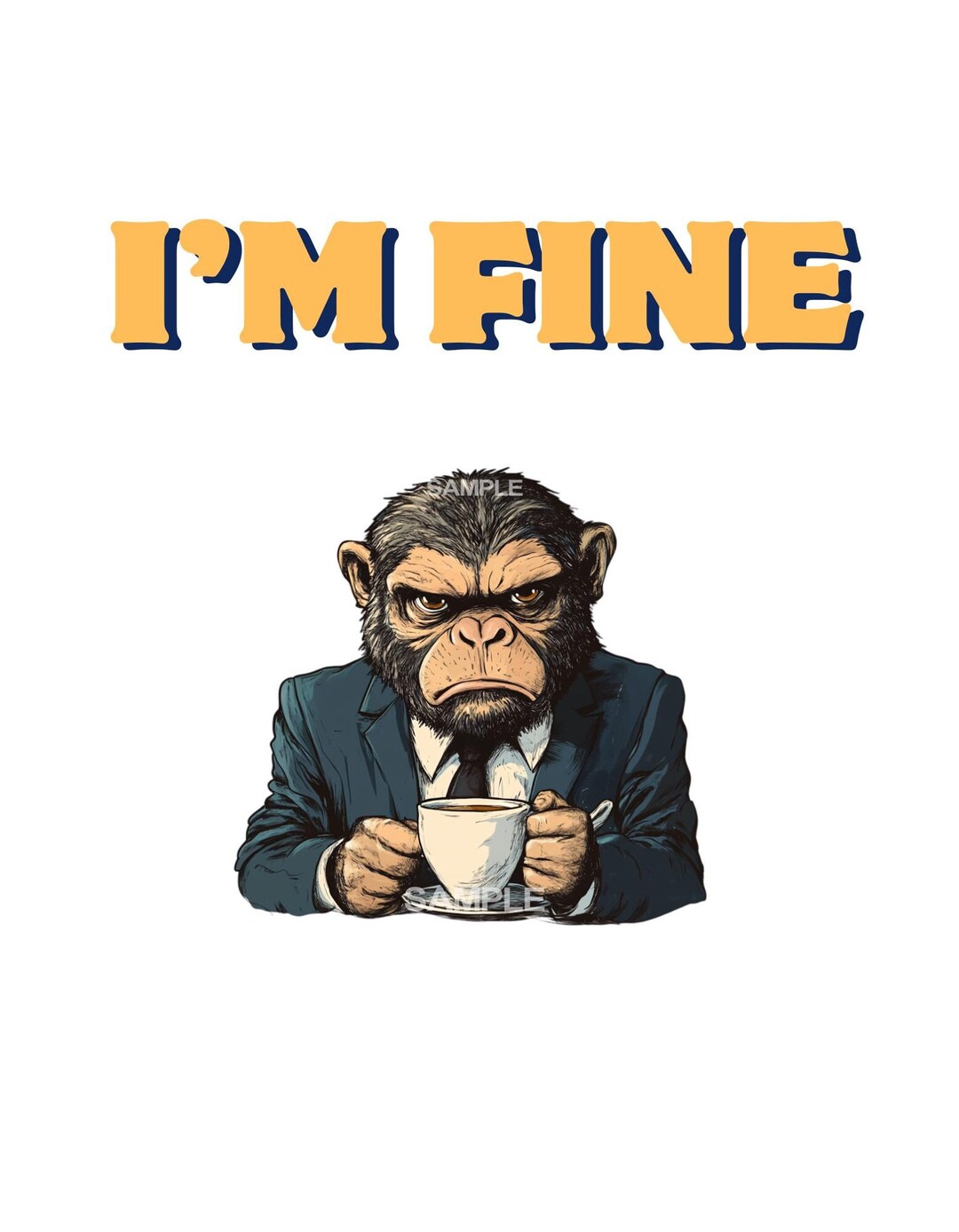 I'm Fine Grumpy Monkey clipart PNG - Etsy
