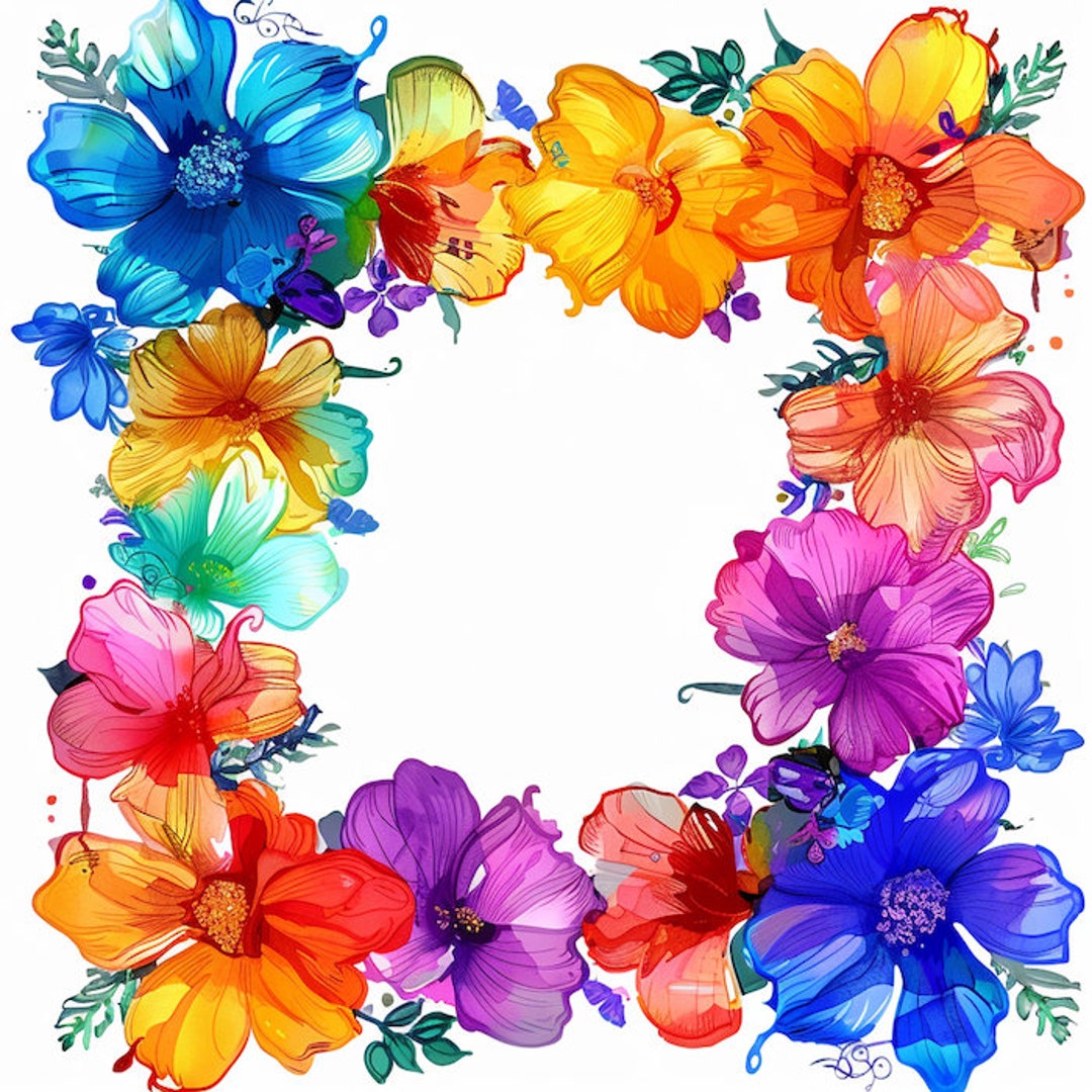 Colorful Floral Frames - Digital Images - Etsy