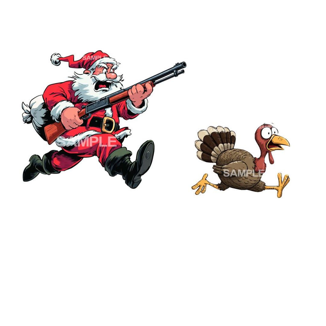 Santa Claus Hunting a Turkey Clipart - PNG Format - Etsy