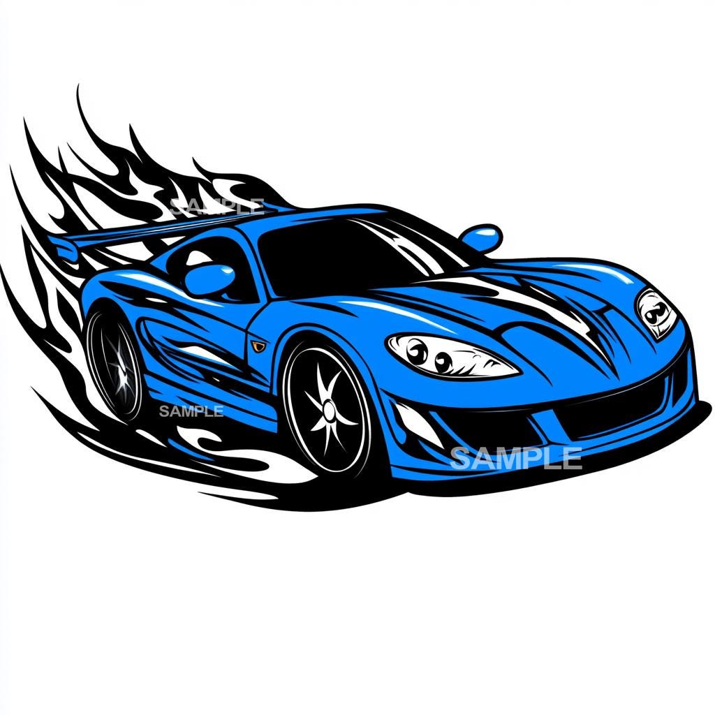Blue Sports Car With Black Flames Clipart - PNG - Etsy