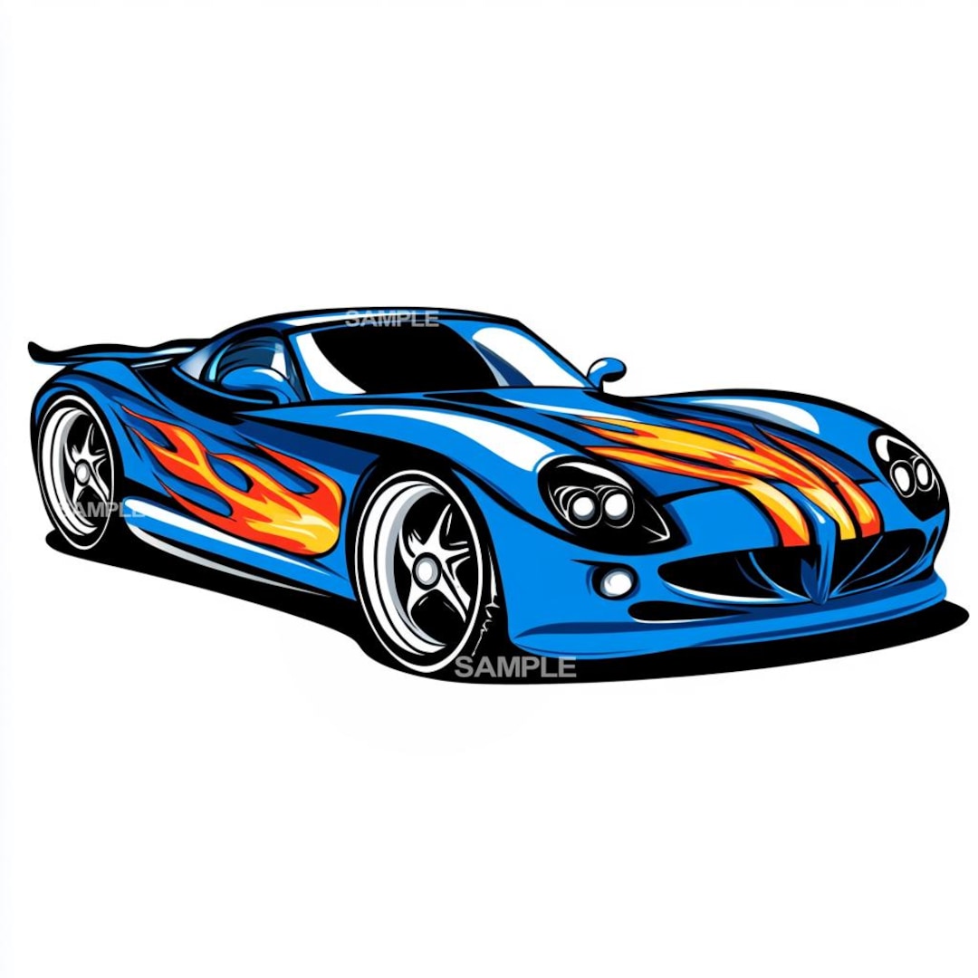 Blue Sports Car With Flames Clipart - PNG - Etsy