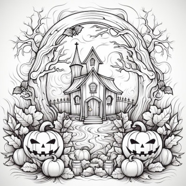 10 Halloween Coloring Pages - Advanced Level. - Etsy