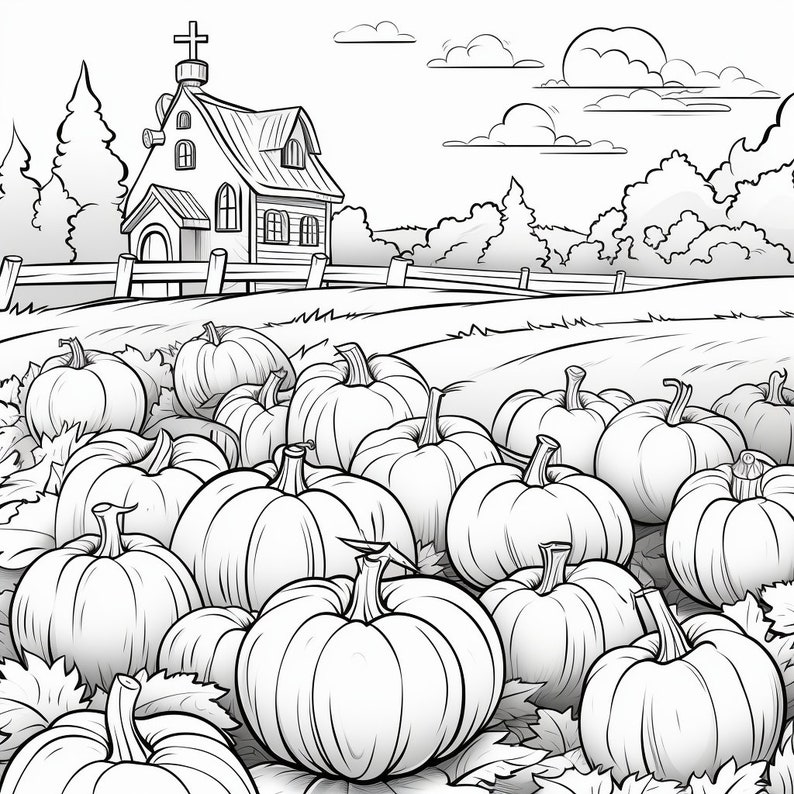 10 Halloween / Pumpkin Patches Coloring Pages for Kids - Etsy