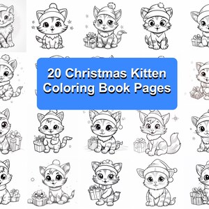 20 Christmas Cat / Kitten Coloring Pages for Kids - Etsy