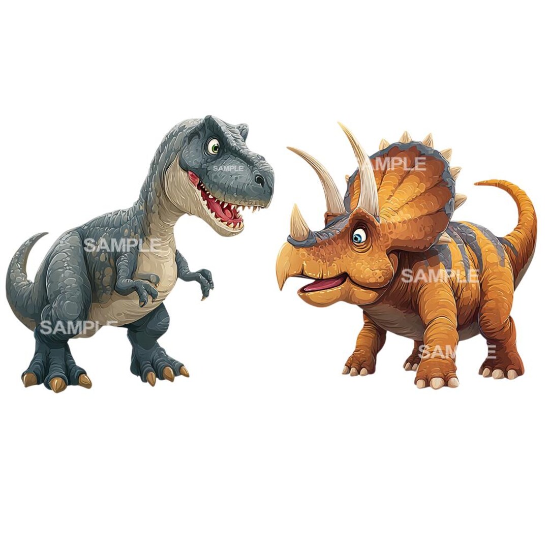 T-rex and Triceratops Clipart Dinosaur PNG Transparent Background ...