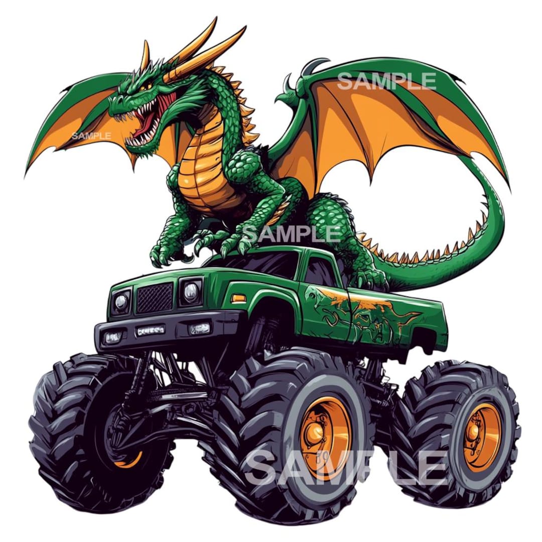 Dragon on Monster Truck Clipart: Fun Digital Graphics (PNG) - Etsy