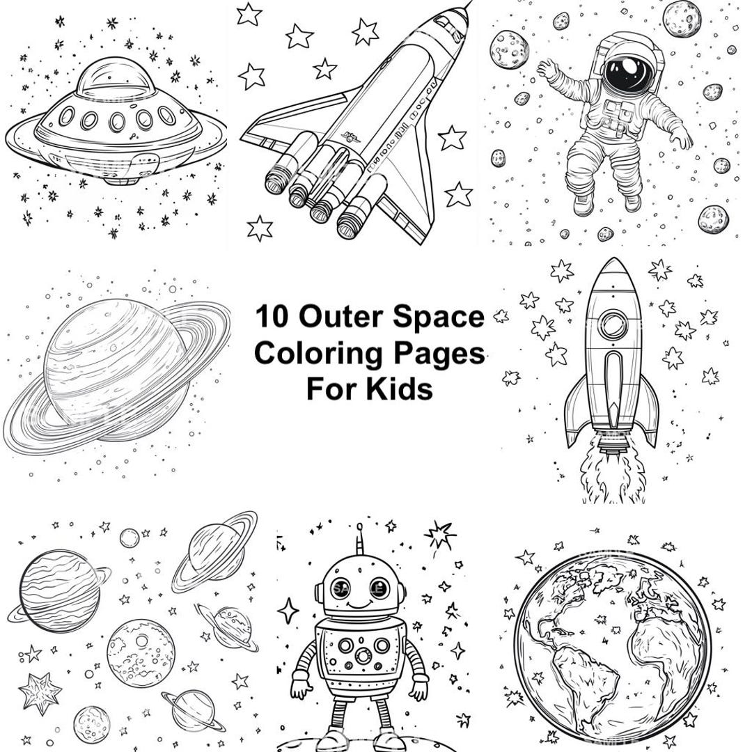 10 Outer Space Coloring Pages for Kids - Etsy