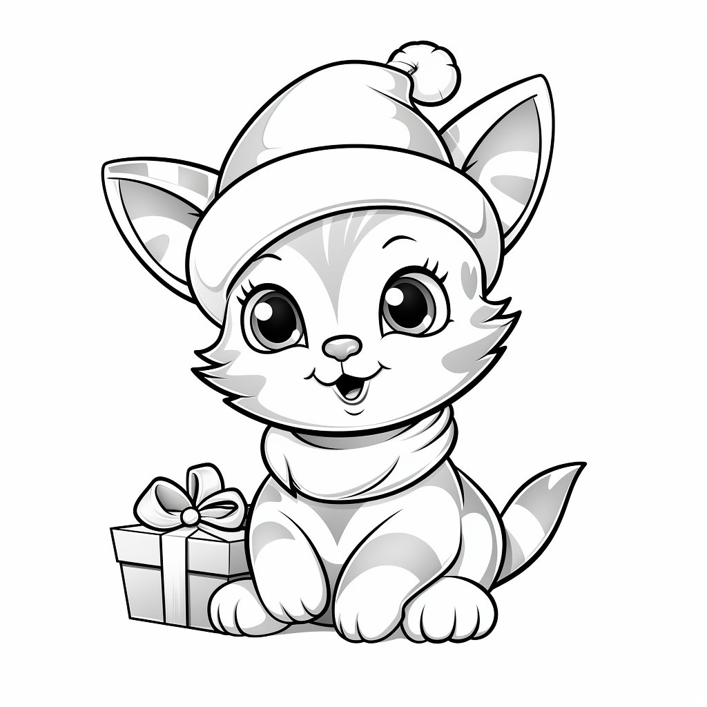 20 Christmas Cat / Kitten Coloring Pages for Kids - Etsy