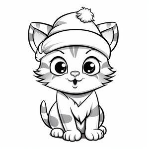 20 Christmas Cat / Kitten Coloring Pages for Kids - Etsy