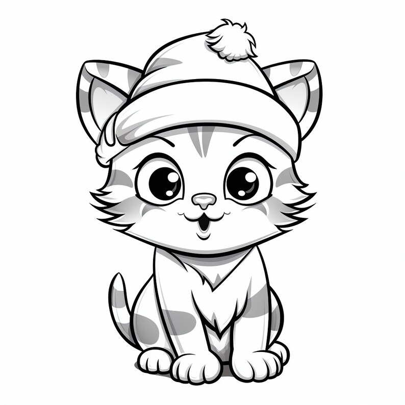 20 Christmas Cat / Kitten Coloring Pages for Kids - Etsy