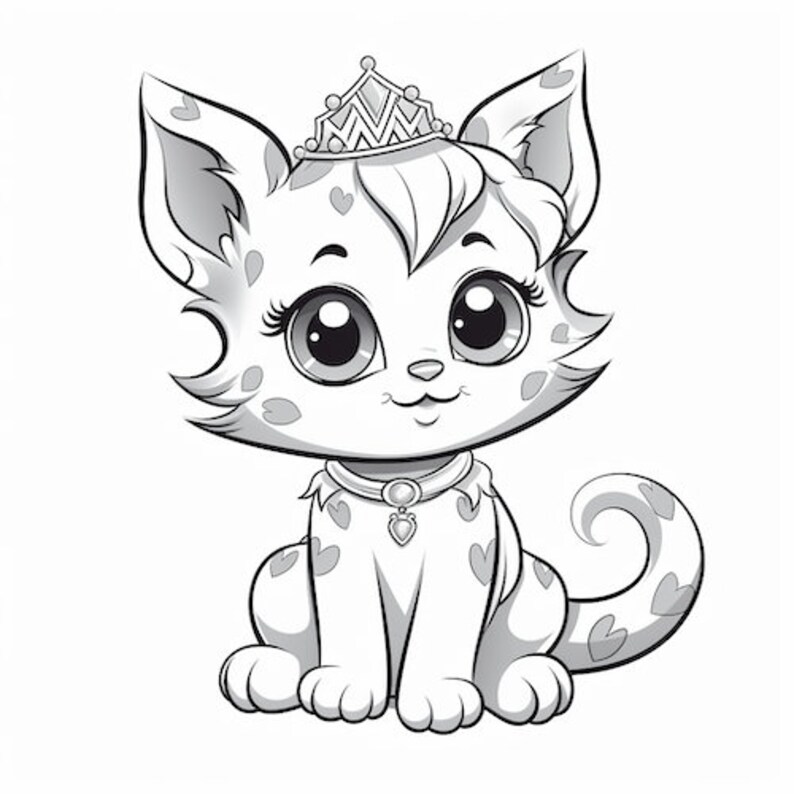 Kitten Princess Coloring Pages for Kids - Etsy