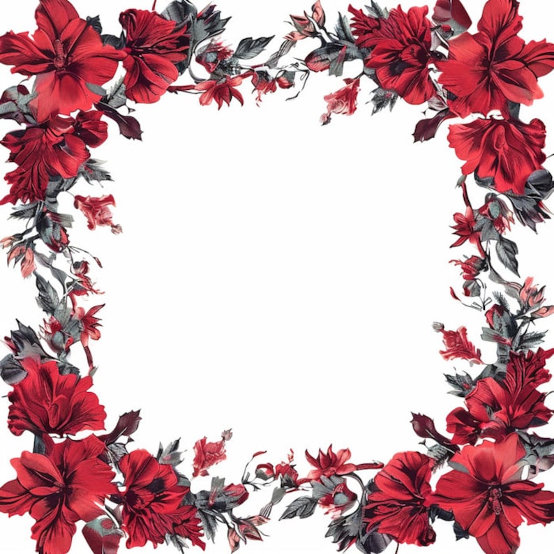 Red Floral Frames Digital Images - Etsy