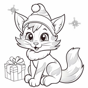 20 Christmas Cat / Kitten Coloring Pages for Kids - Etsy