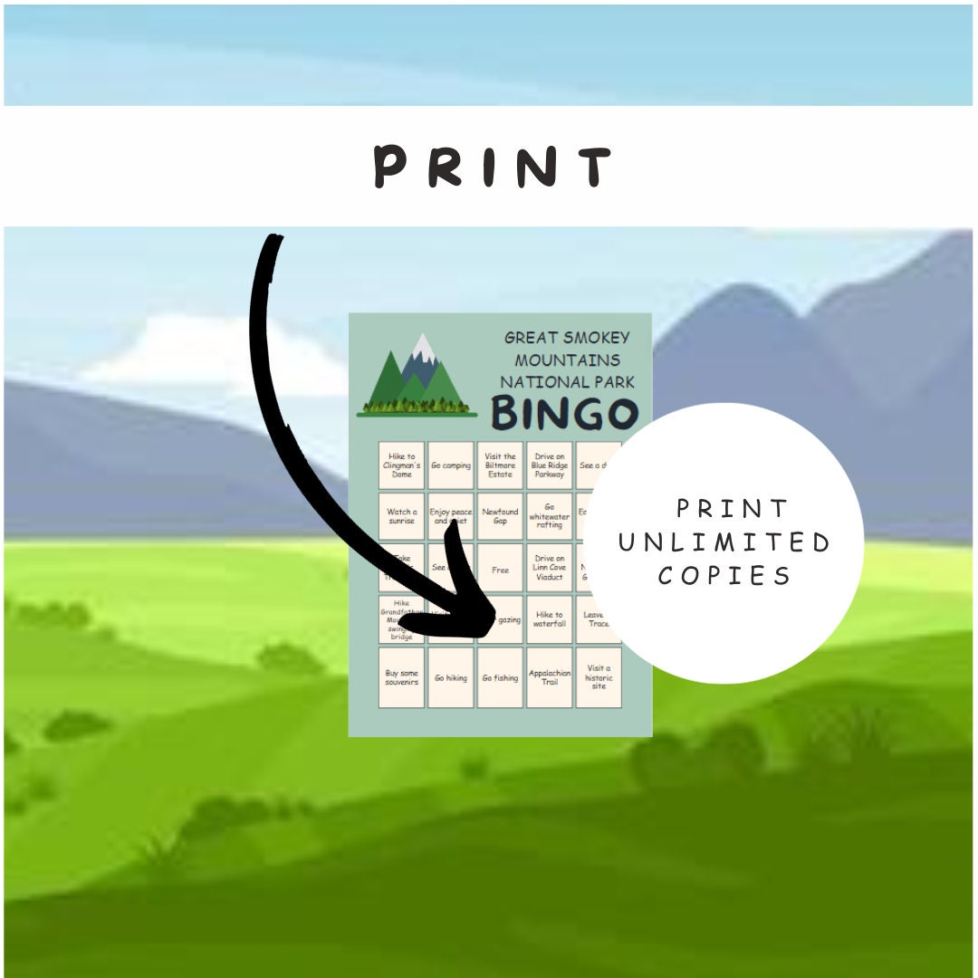 National Park Bingo - Great Smokey Mountains - Etsy