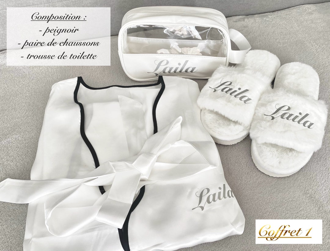 Personalized Women's Gift Box With Pajamas, Satin Bathrobe, Slippers ...