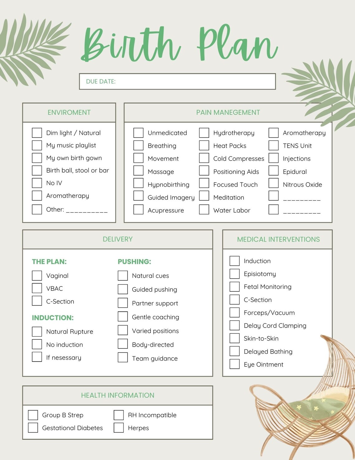 Birth Plan - Getting Ready and After Digital Download !! - Etsy