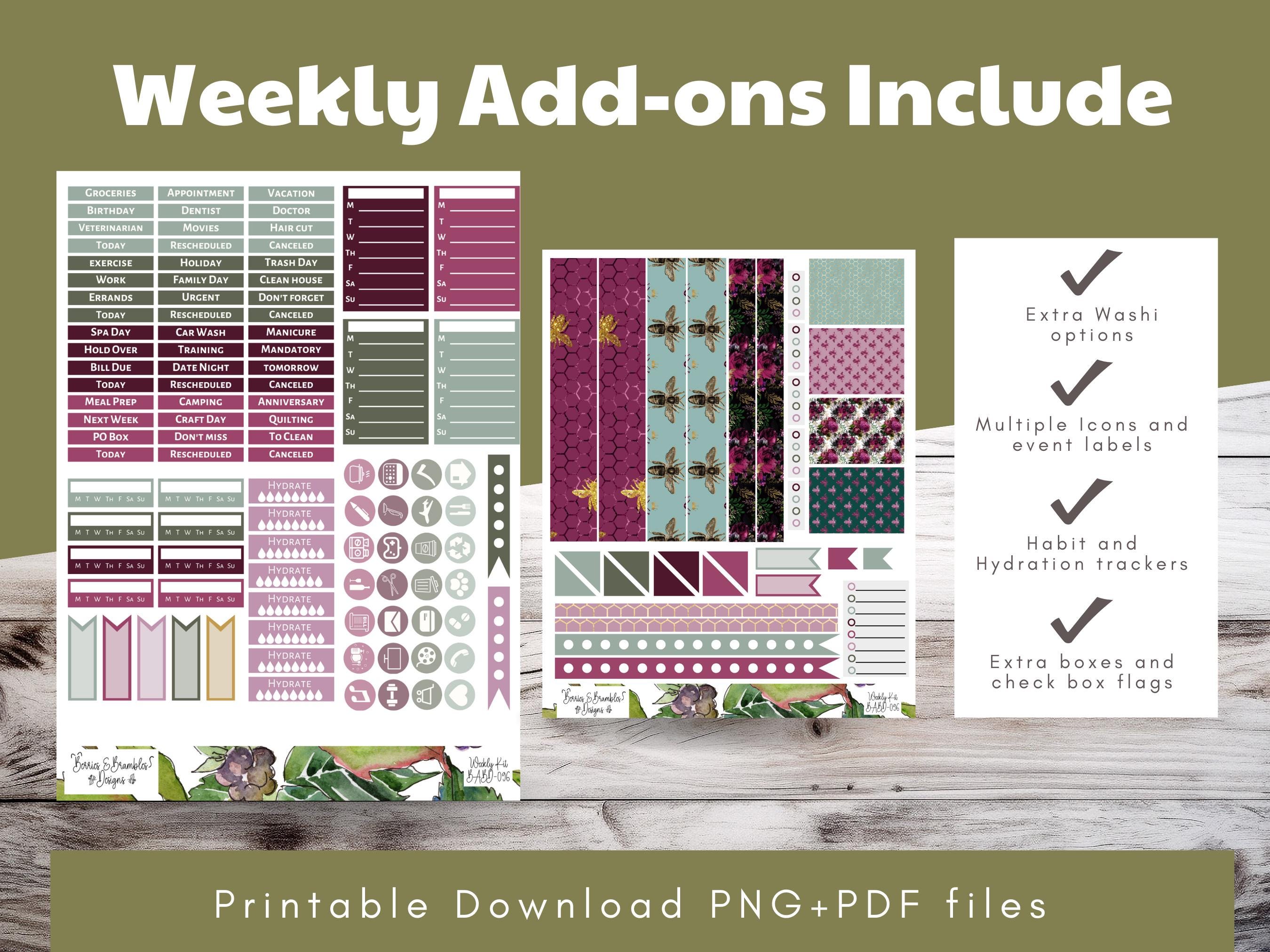 Planner Sticker Weekly Kit Printable Template Digital Sticker Sheet ...