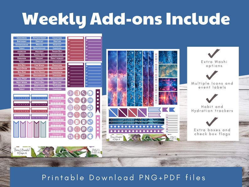 Planner Sticker Weekly Kit Printable Template Digital Sticker Sheet ...