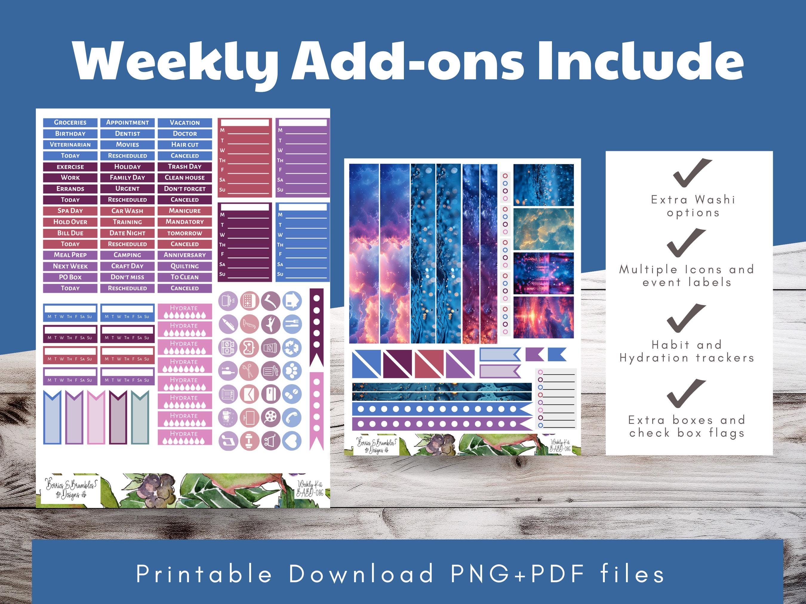 Planner Sticker Weekly Kit Printable Template Digital Sticker Sheet ...