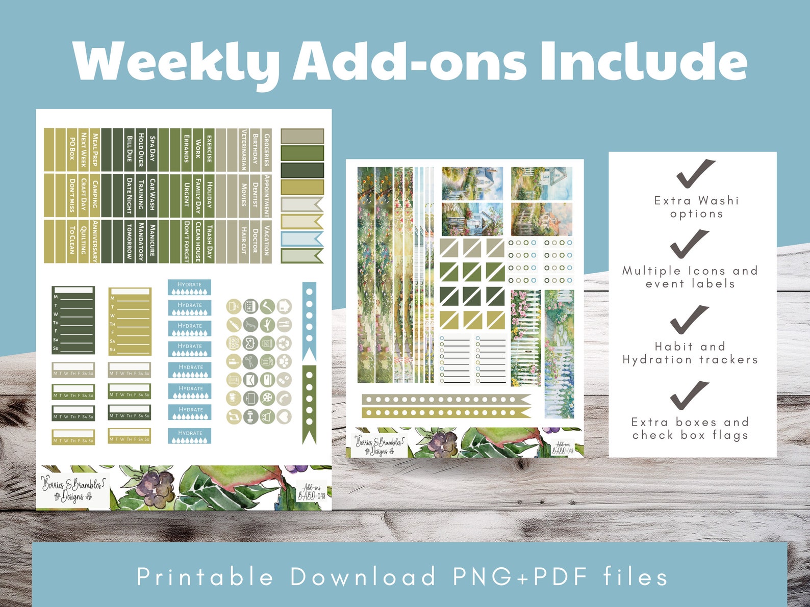 Planner Sticker Weekly Kit Printable Template Digital Sticker Sheet ...