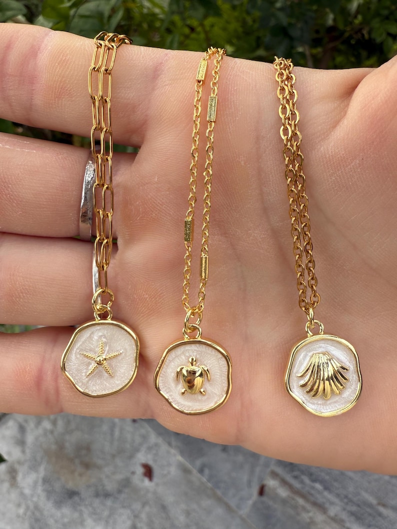 Gold Ocean Pendant Necklace – Coastal Beach Pendant, Minimalist Ocean ...