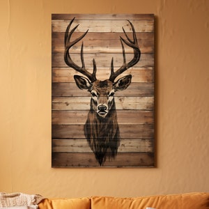 Wood Burning Art, Deer Head on Wooden Panels - Canvas Print Wrapped on ...