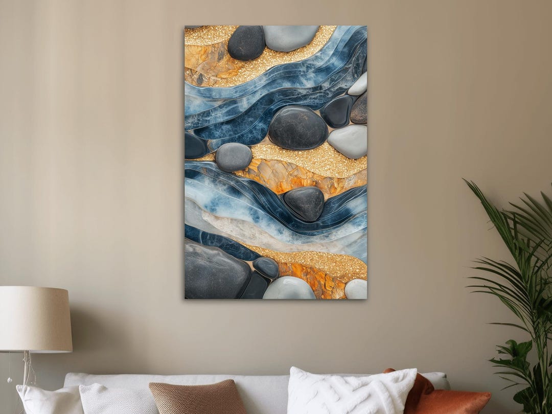 Natural Stone and River Rock Wall Artwork, Abstract Layered Design ...