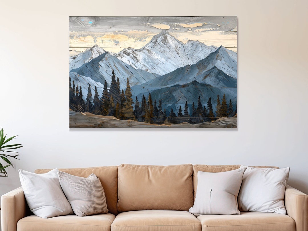 Rustic Wood Mountain and Forest Art - Canvas Print Wrapped on Pine ...