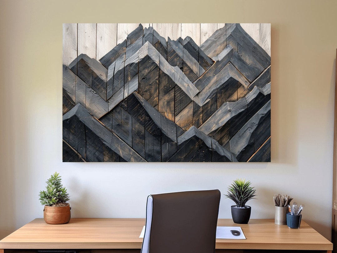 Rustic Mountain Art, Wooden Pallets Effect - Canvas Print Wrapped on ...