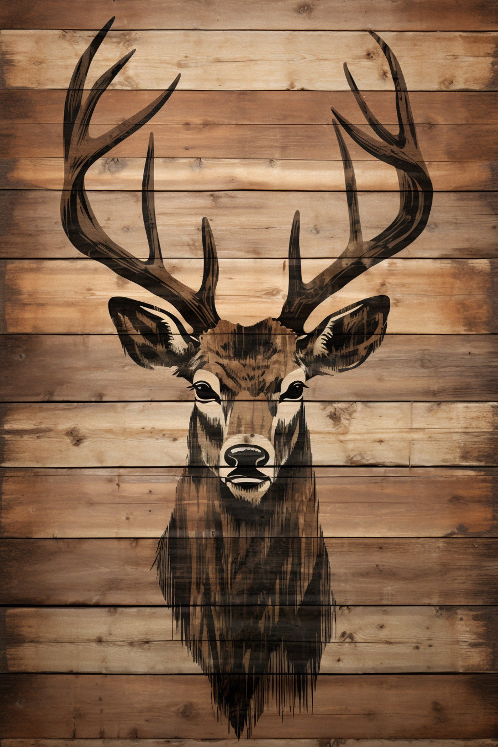 Wood Burning Art, Deer Head on Wooden Panels Canvas Print Wrapped on ...