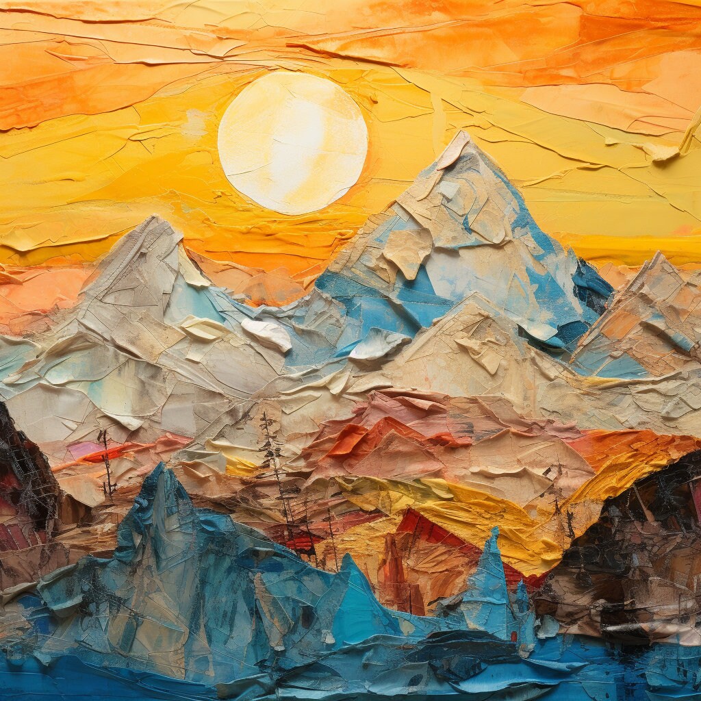 Textured Art Paper Mache Effect, Mountains at Sunset Canvas Art ...
