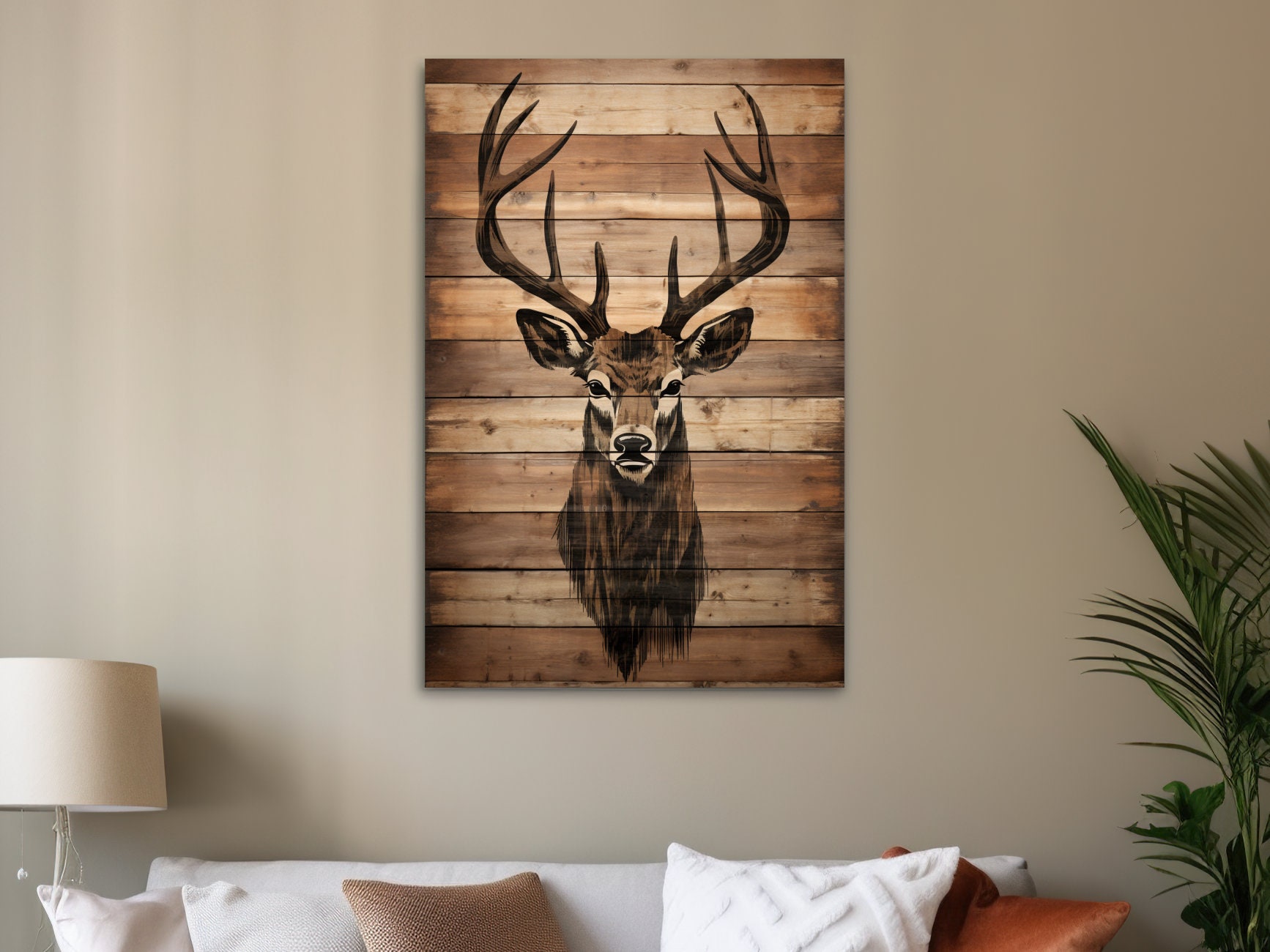 Wood Burning Art, Deer Head on Wooden Panels Canvas Print Wrapped on ...